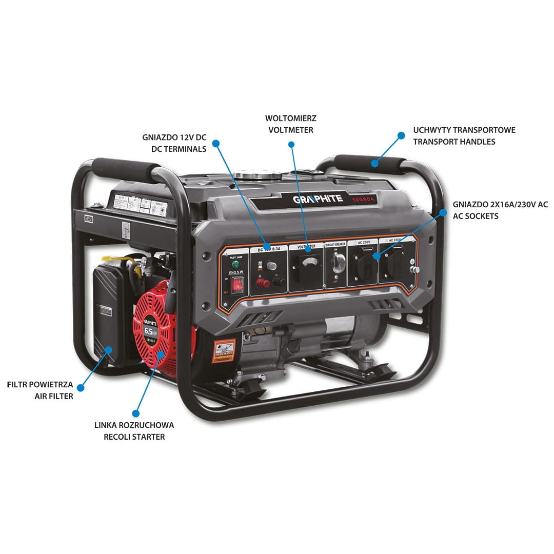 Graphite 58G904 - Agregat prądotwórczy 1-fazowy 230 V z AVR | ElectroMag